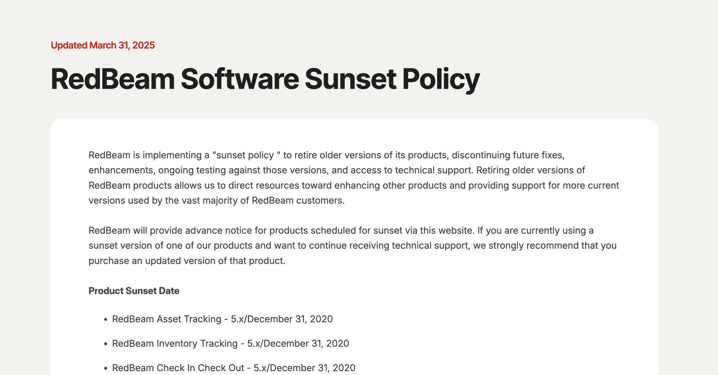 Sunset Policy
